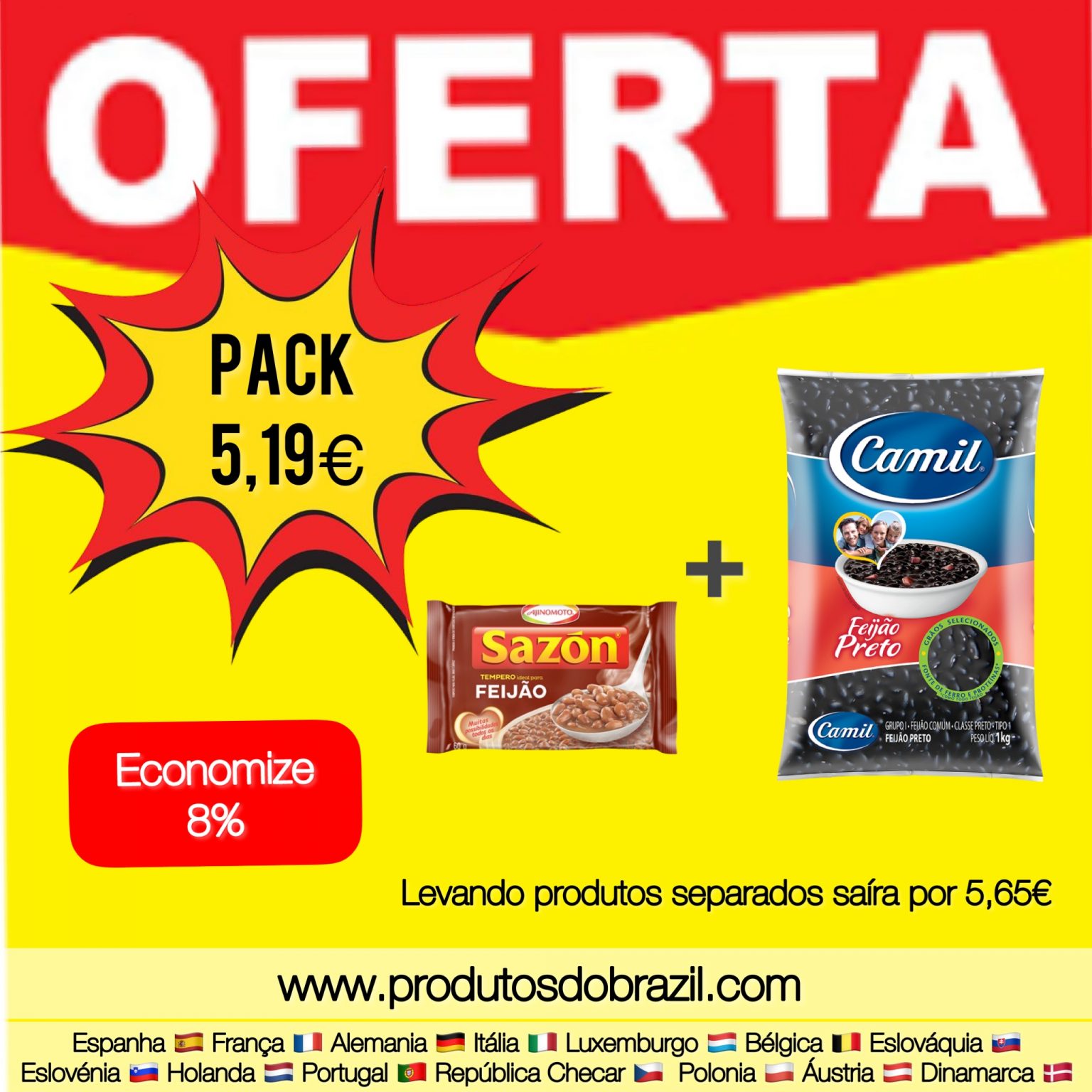 Pack Feijao preto + Sazon de feijão - Produtos do Brazil